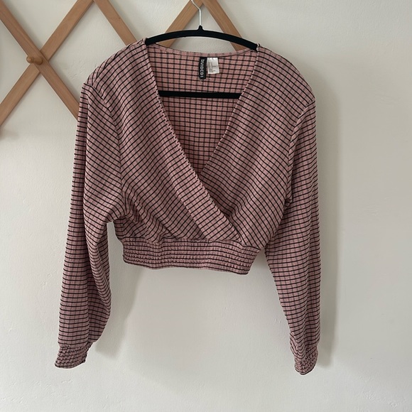 H&M | Tops | Hm Plaid Cross Over Cropped Blouse | Poshmark